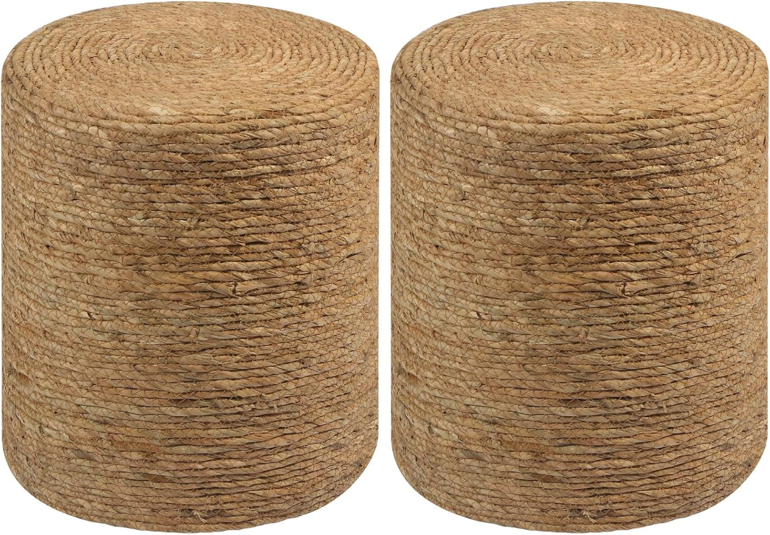 SAIYA 2Pcs Pouf Ottomans, Natural Seagrass Foot Stool, Hand Weaving ...