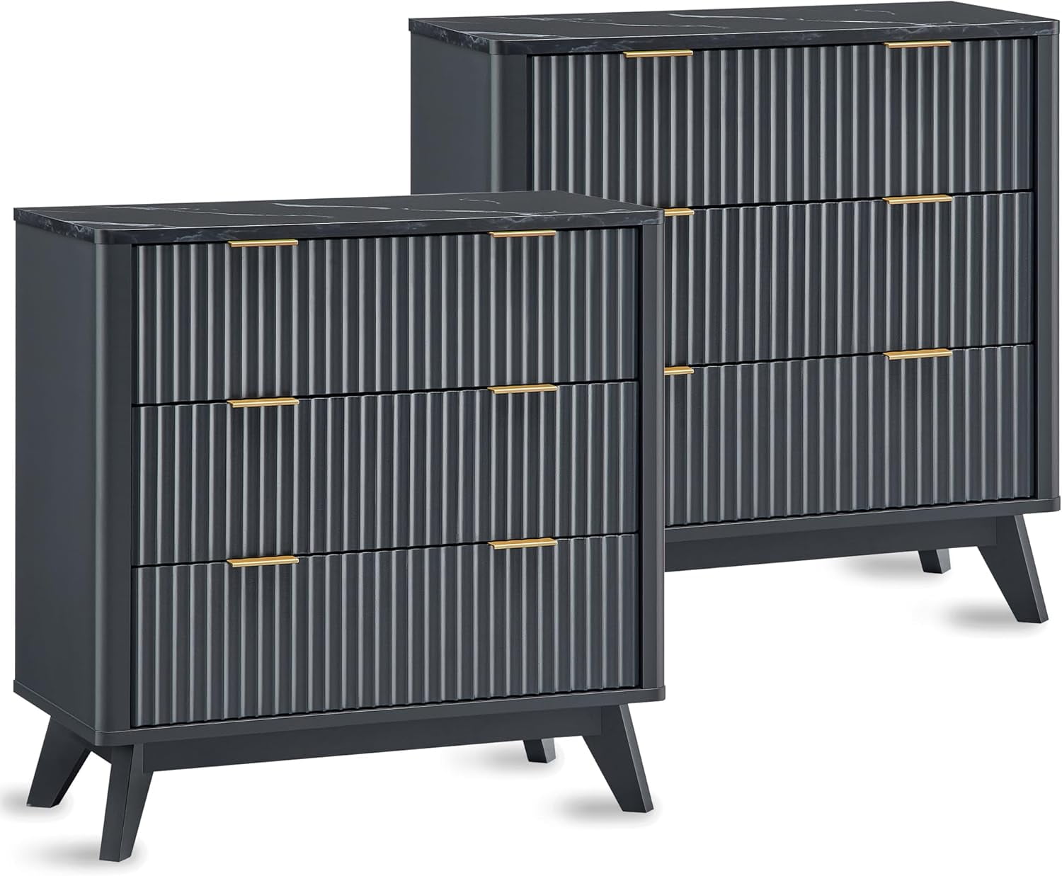 SAIYA 32" Tall Fluted Nightstand Set of 2, Modern Side Table with Faux ...