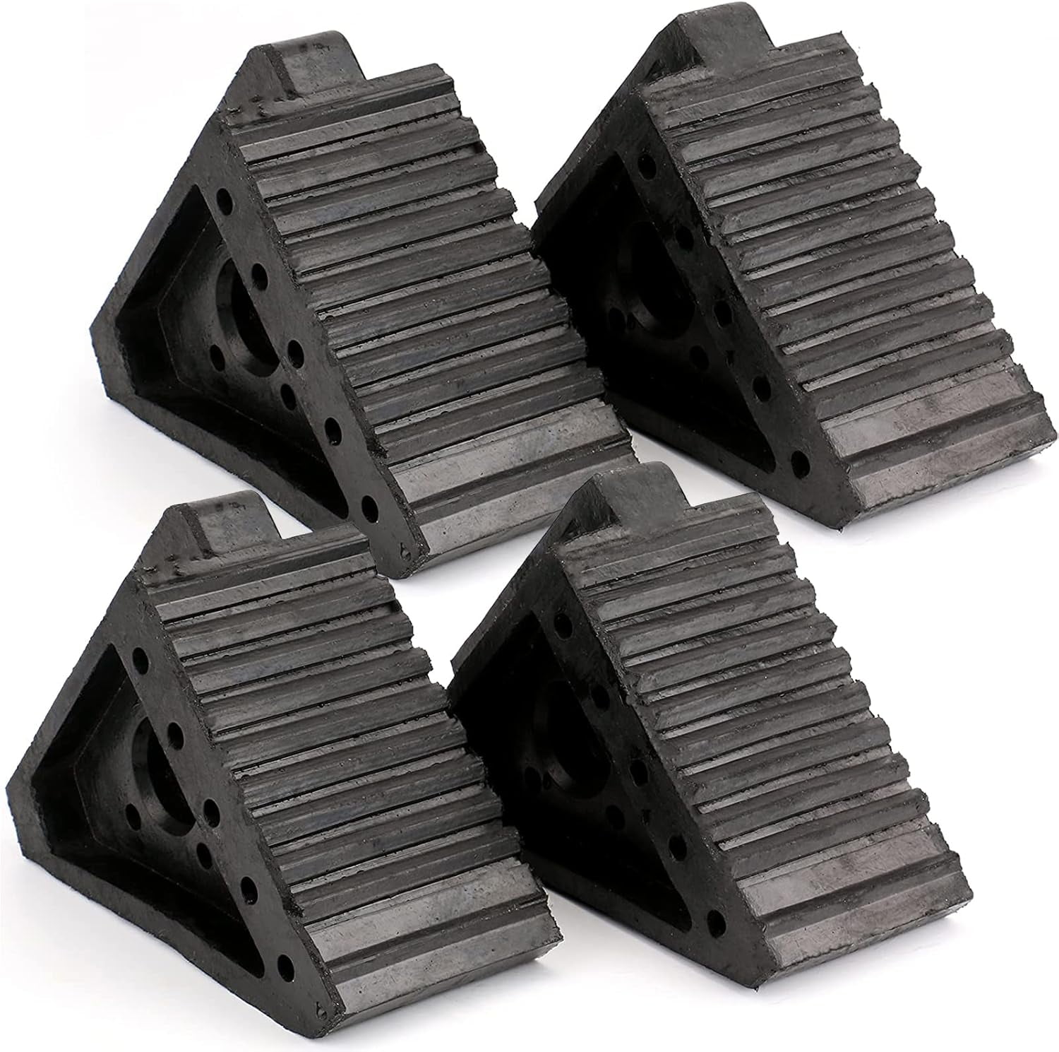 SAIYA 4 Pack Solid Rubber Heavy Duty Wheel Chock, Ergonomic Carry ...