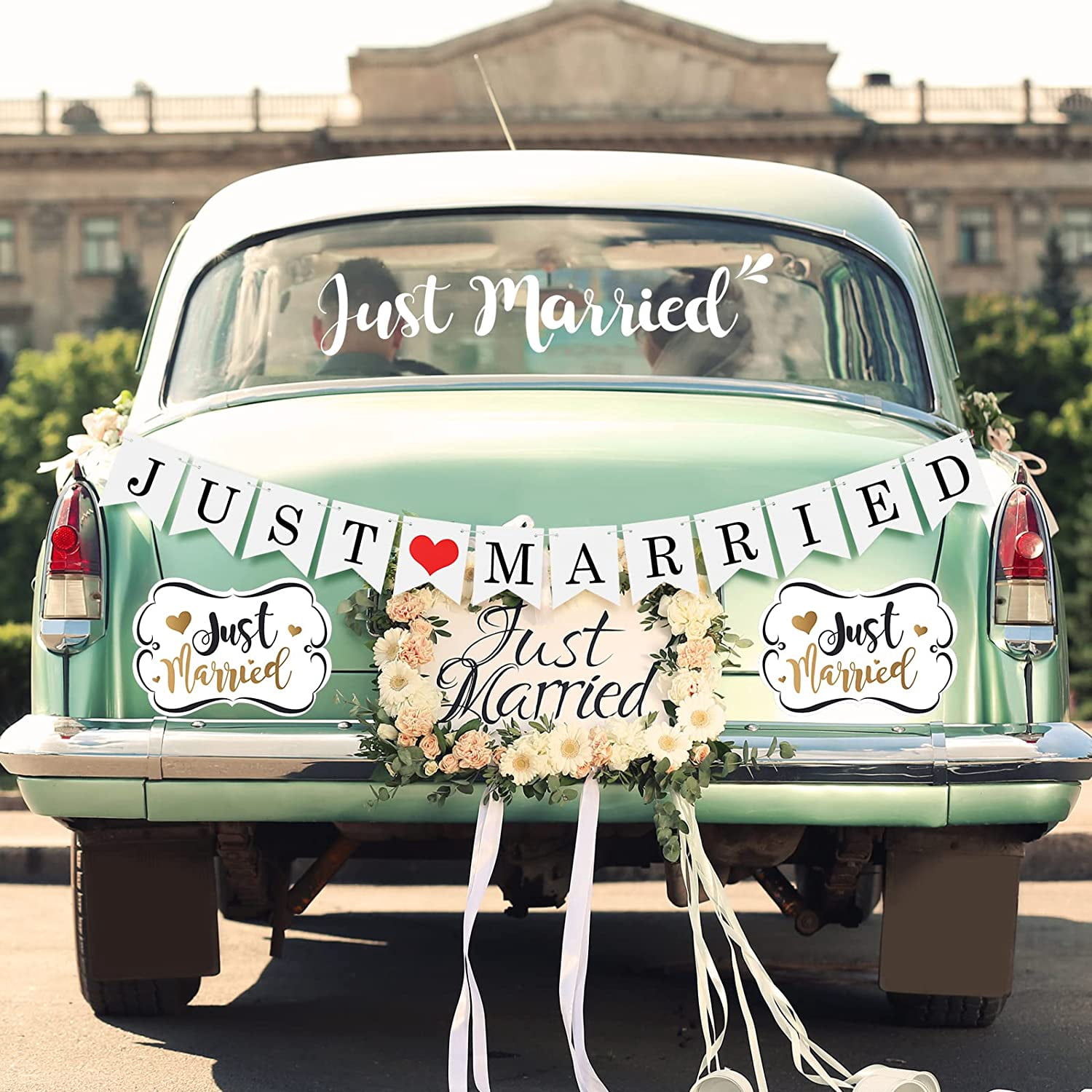 SAIYA 4 Sets Just Married Car Decorations Ornate Magnets 12 x 7.5 ...