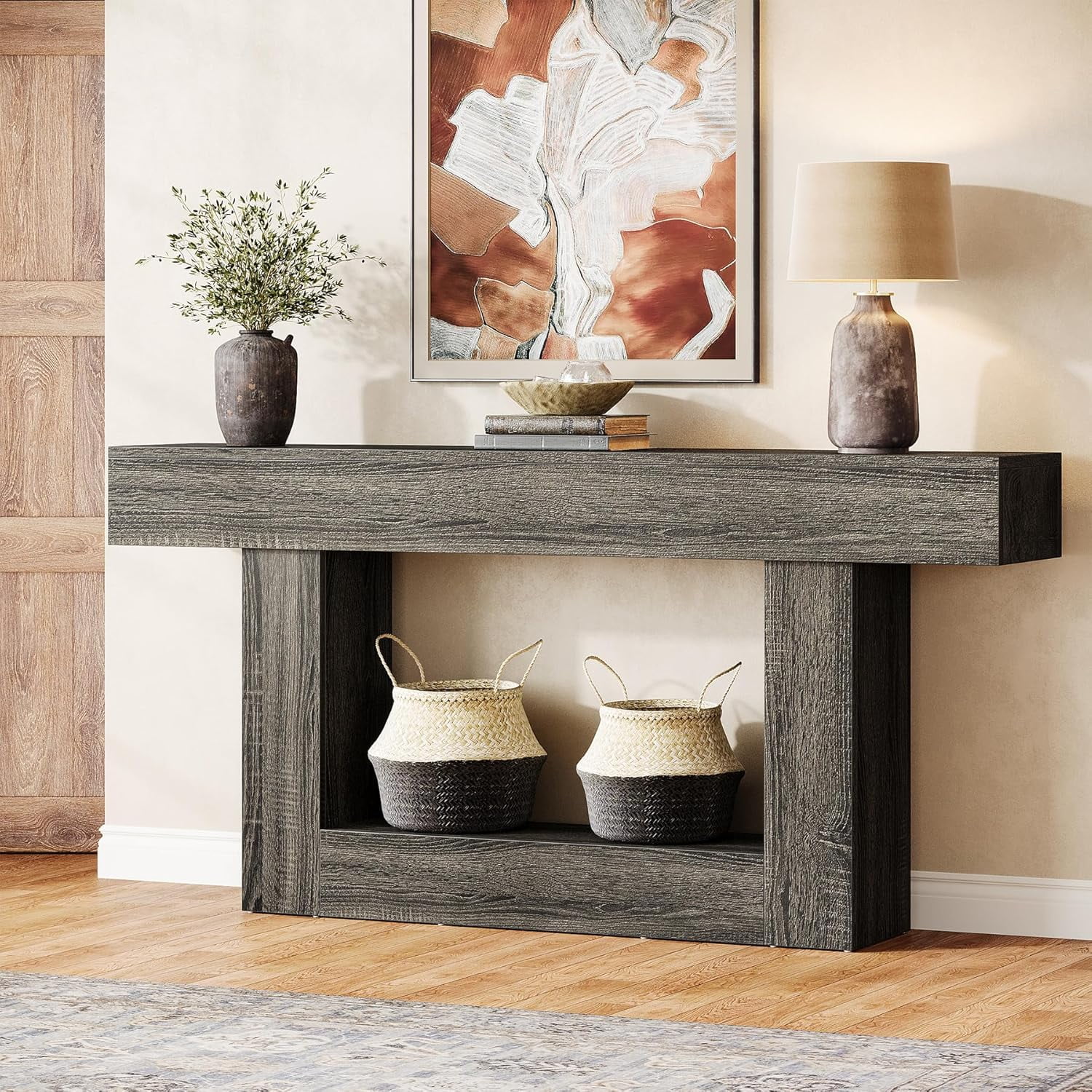 SAIYA 63-Inch Long Console Table, 2-Tier Entryway Table Sofa Table with ...