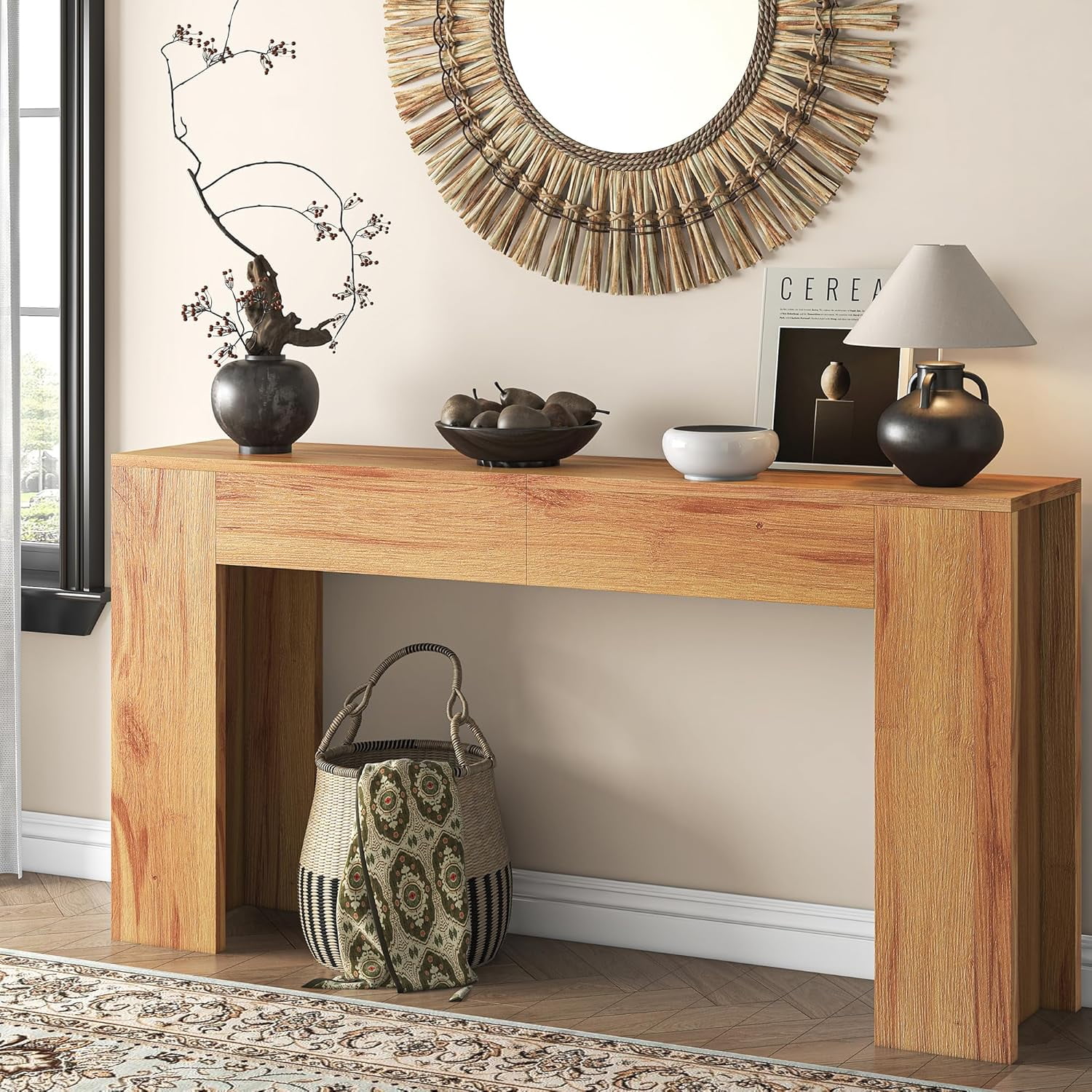 SAIYA 63-Inch Long Console Table with LED Light, Farmhouse Sofa Table ...