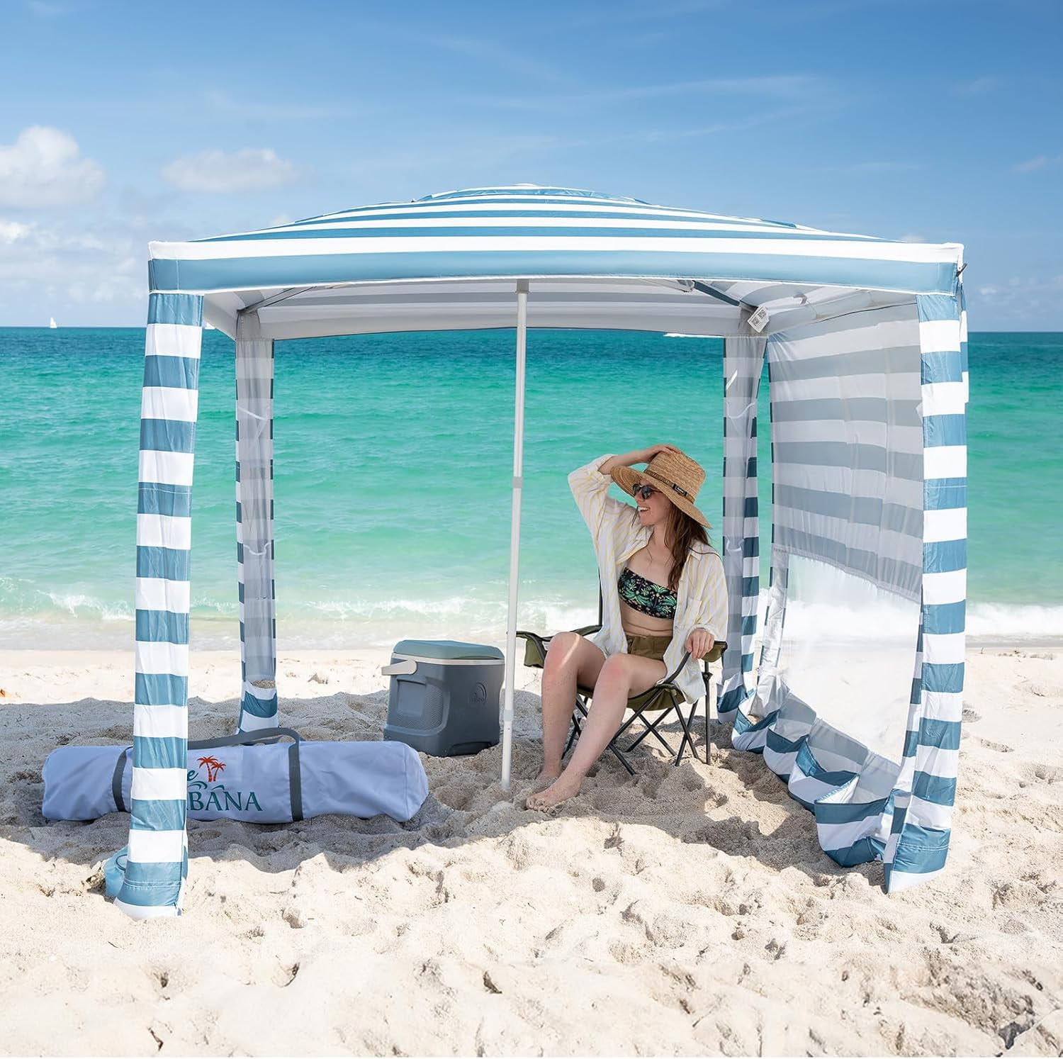 SAIYA Beach Cabana 6.5 x 6.5, Cool Cabana Beach Tent Easy Pop Up - Beach Cabanas for Sand ...