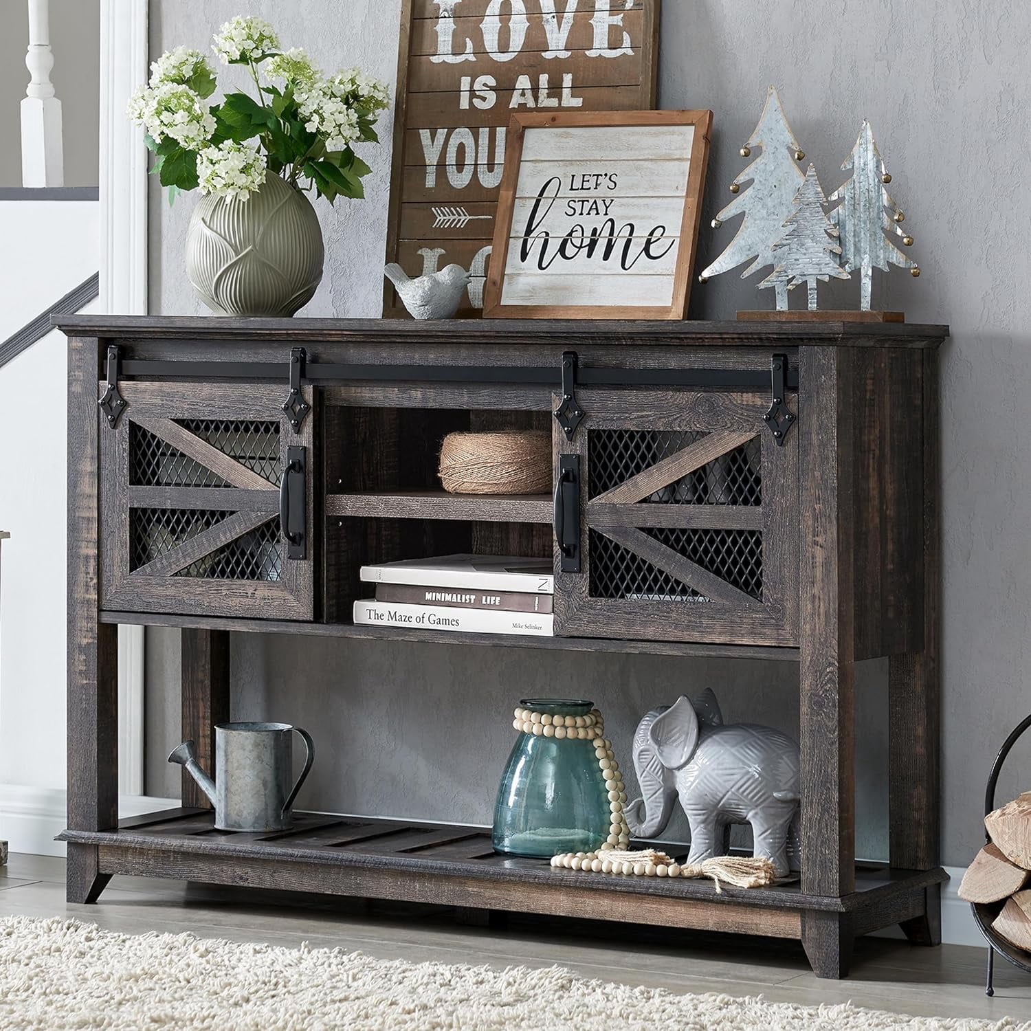 SAIYA Entryway Table w/Sliding Barn Doors, 46'' Farmhouse & Industrial ...