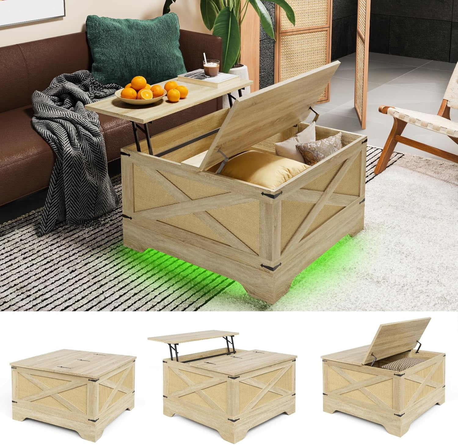 SAIYA Farmhouse Coffee Table with Storage,Square Lift Top Coffee Table ...