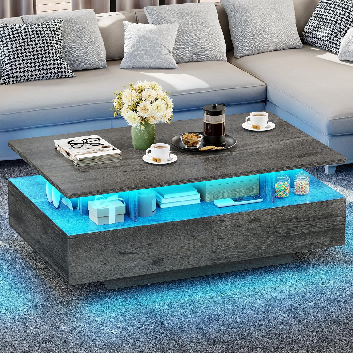 SAIYA LED Coffee Tables for Living Room, Farmhouse Coffee Table with ...