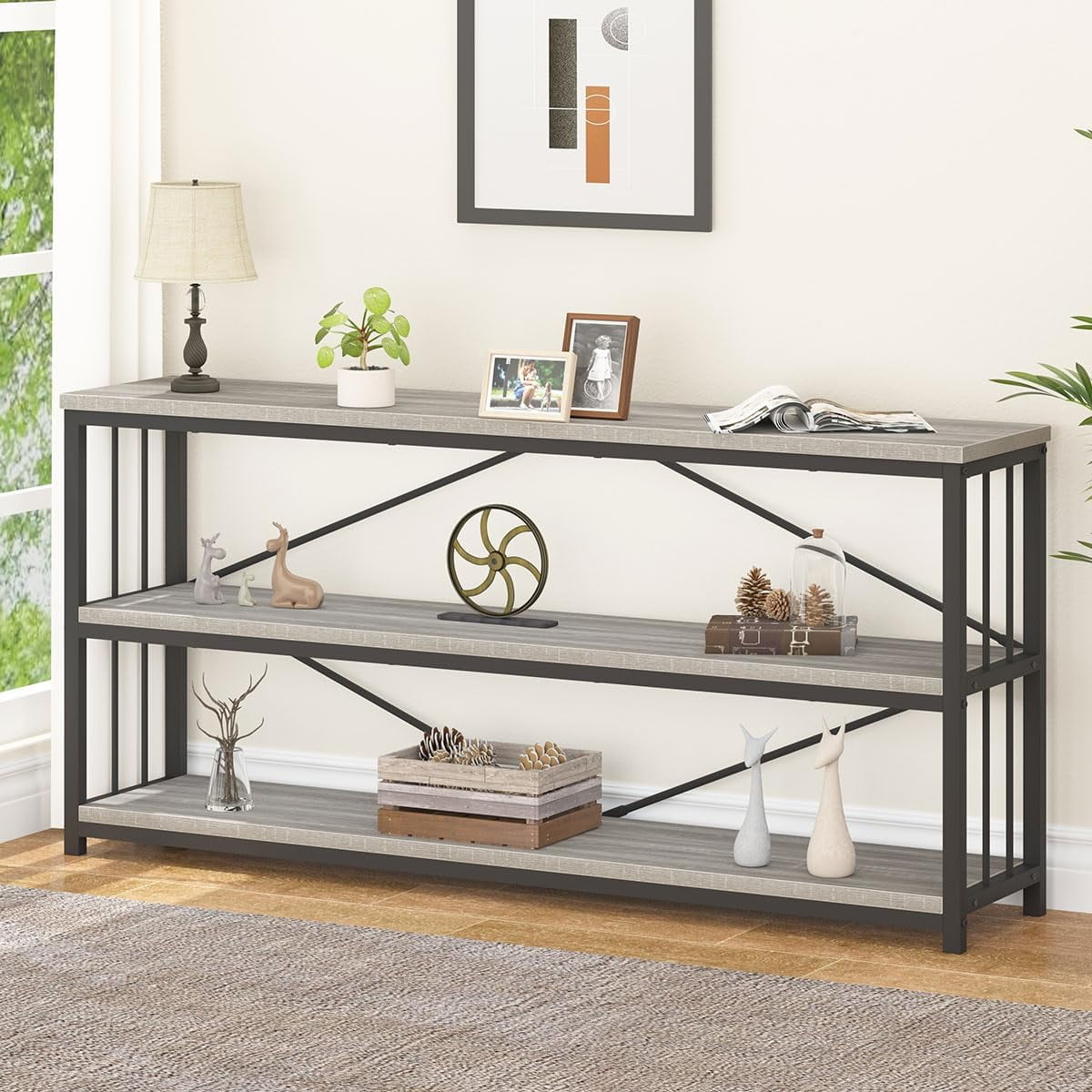 SAIYA Long Console Table with Storage, Farmhouse Rustic Skinny Entryway ...