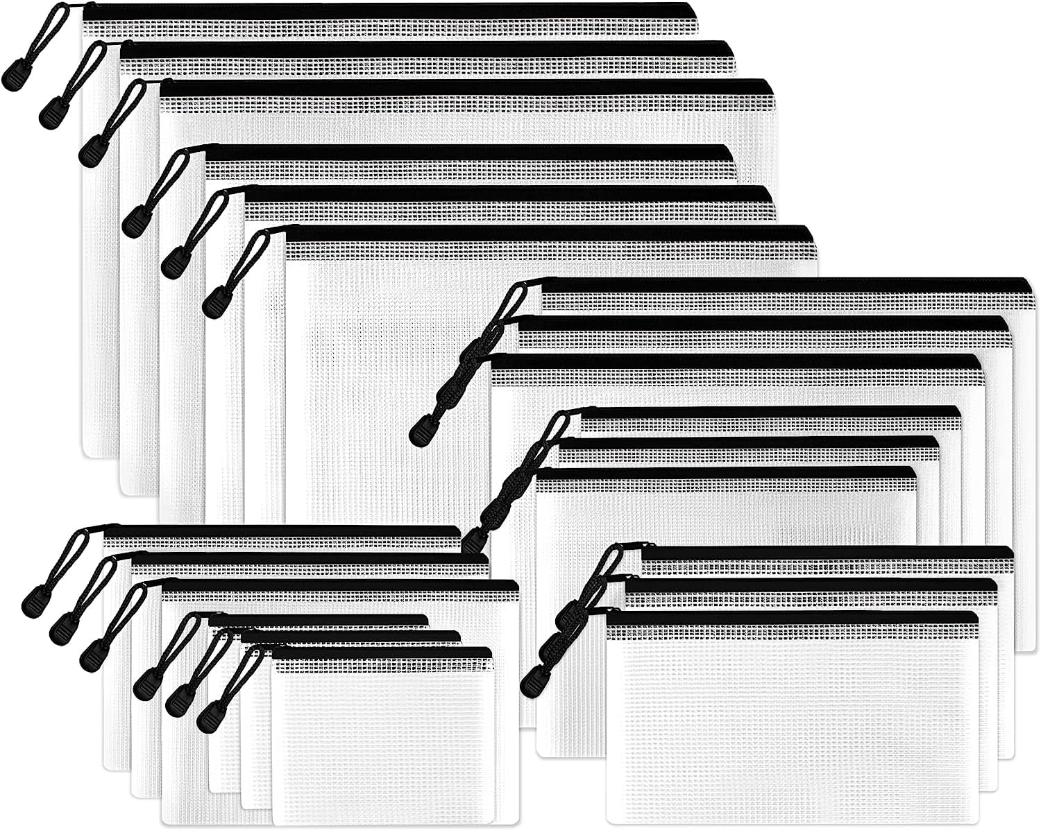 SAIYA Multisize Mesh Zipper Pouches (Black, 21 Packs), Water-Resistant ...