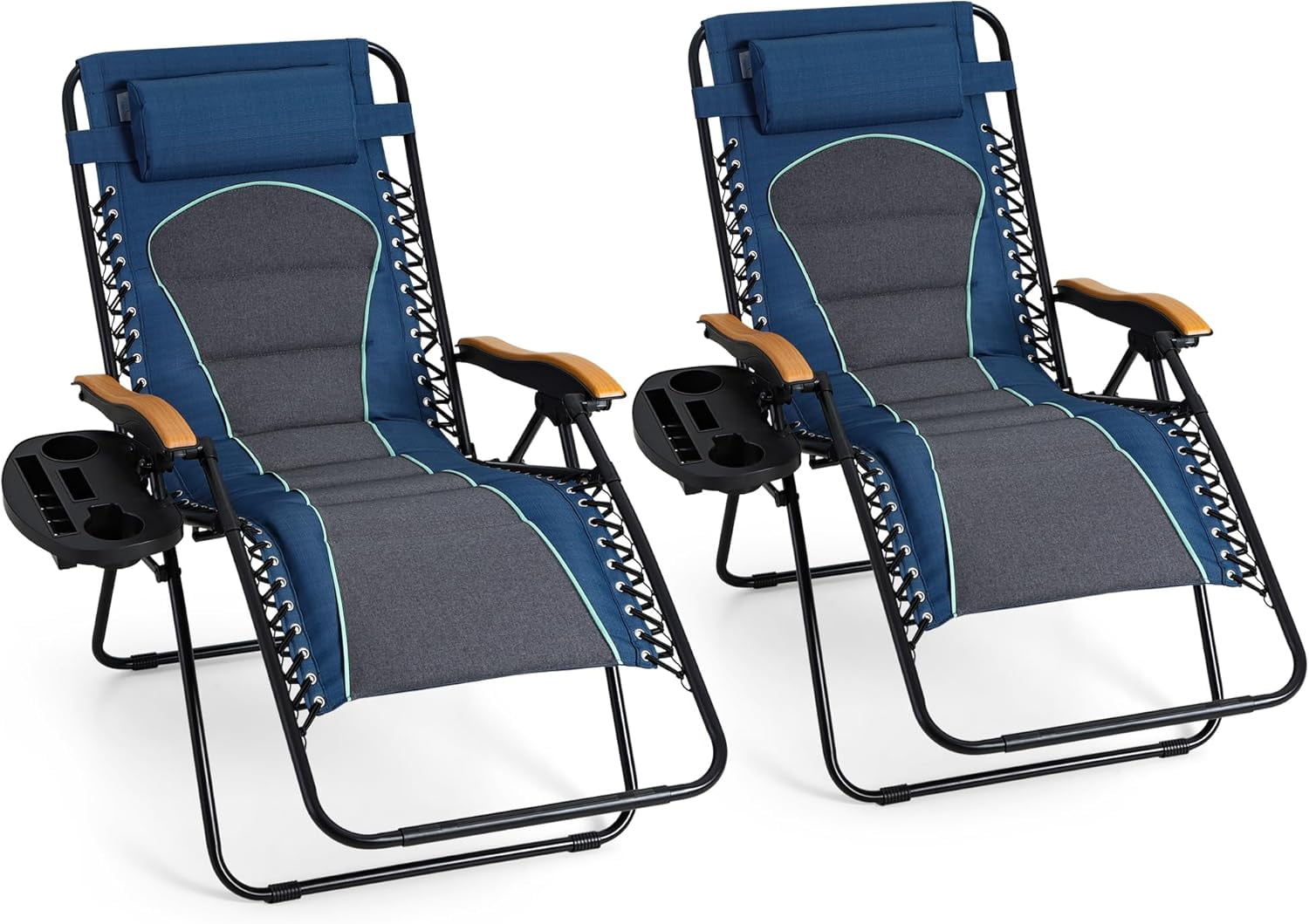SAIYA Oversized XXL Padded Zero Gravity Lounge Chairs Set of 2 Anti Gravity Lawn Chairs 30" Wide ...