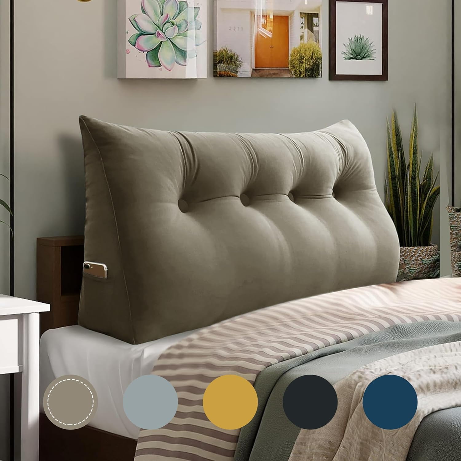 SAIYA Triangular Headboard Pillow Full Bed Wedge Pillow for Headboard ...