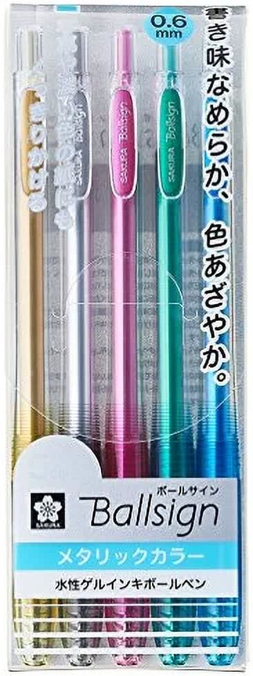 SAKURA Ball Sign Knock Gel Ink Pen, 5 Metallic Color Assorted (GBR156 ...