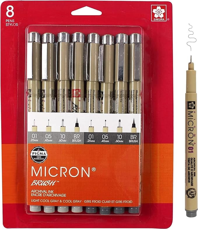 SAKURA Pigma Micron Fineliner Pens - Archival Gray Ink Pens - Pens for ...