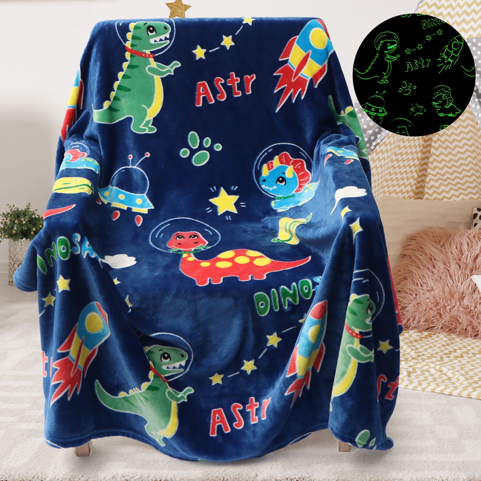 SALIMAH Soft Dinosaur Throw Blanket for Kids, Glow in the Dark ...