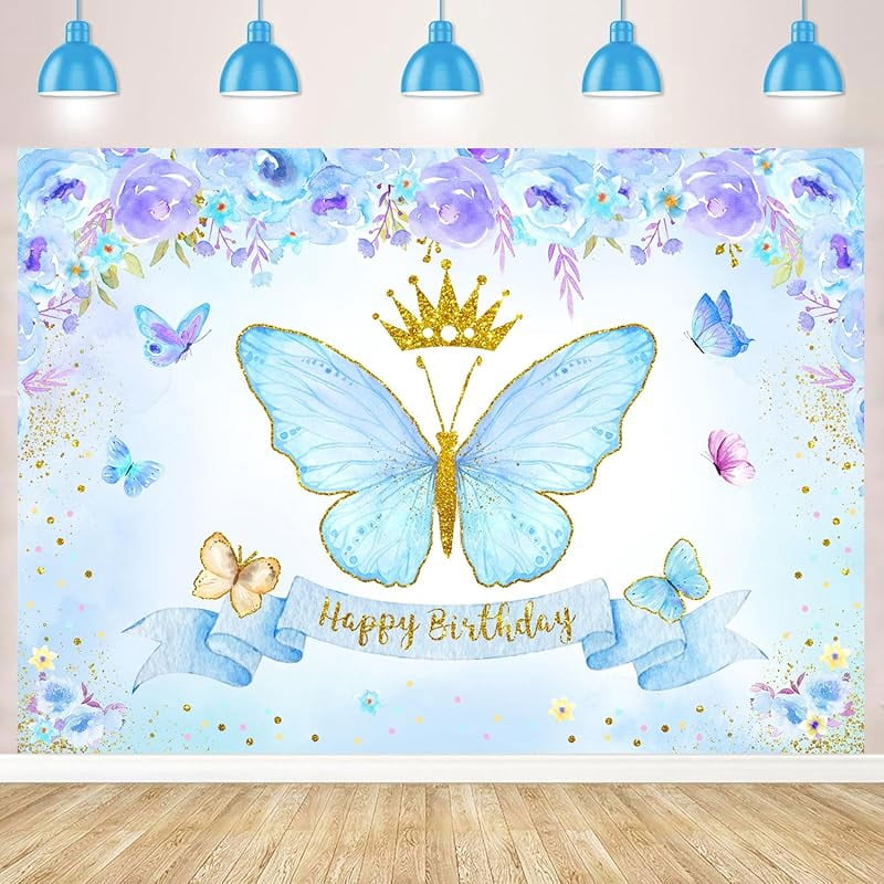 SALQGBUW 1:1.4 Sky Blue Butterfly Birthday Backdrop Watercolor Pastel ...
