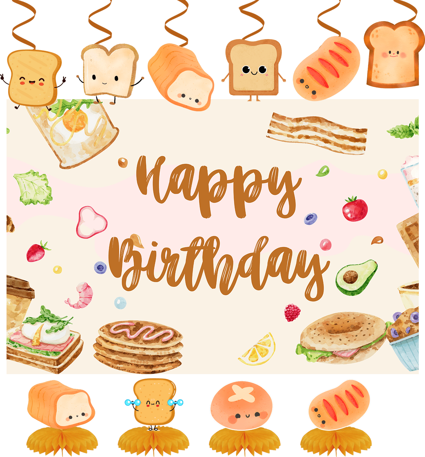 SALQGBUW Bread Birthday Decor Set - Bread Spiral Flags, Bakery Backdrop ...