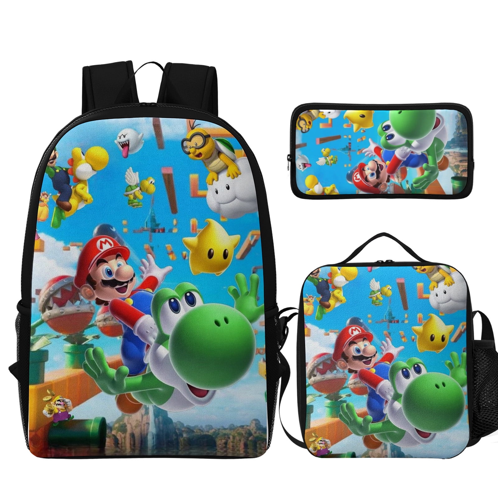 SALQGBUW Cartoon Super Mario Backpack Outdoor Bag 3 in 1 Bookbag ...