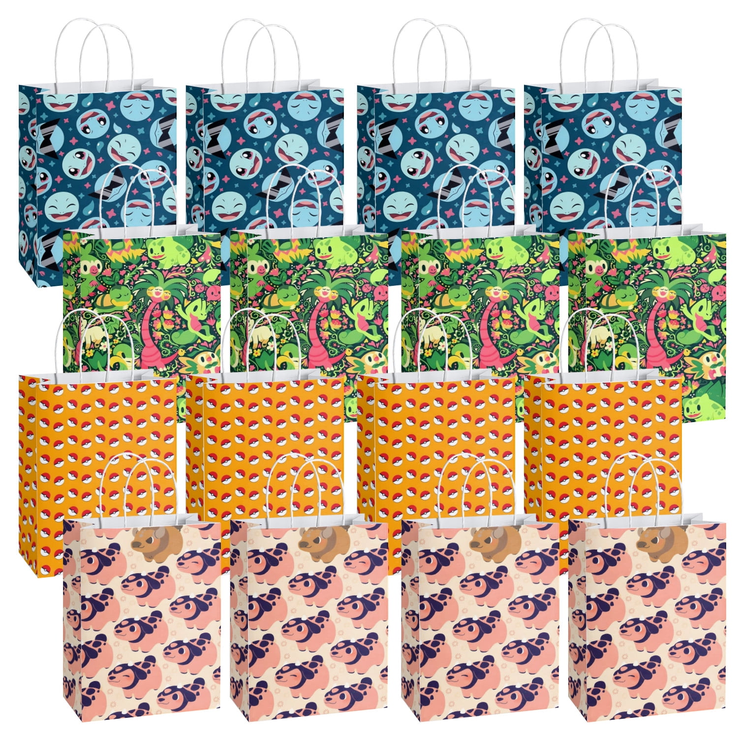 SALQGBUW-Pokemon 16 Pcs Party Paper Gift Bags – Cute Cartoon Favor Bags ...