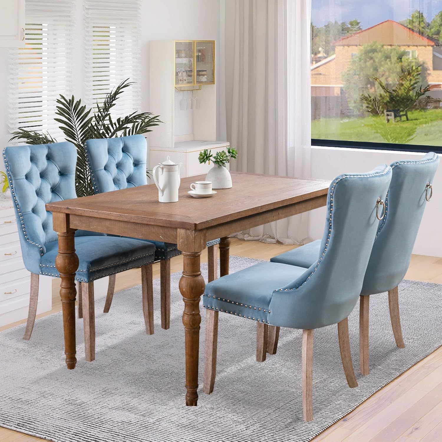 LJSP Velvet Dining Chairs Set of 2, Tall Back Side Chair, Modern ...