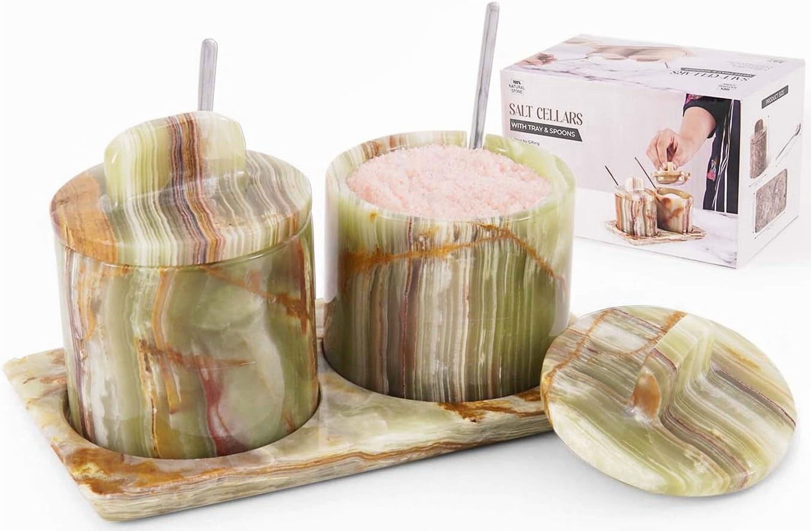Radicaln Marble Salt Cellar With Lid and Tray 4 Inch Green Flaky Salt ...