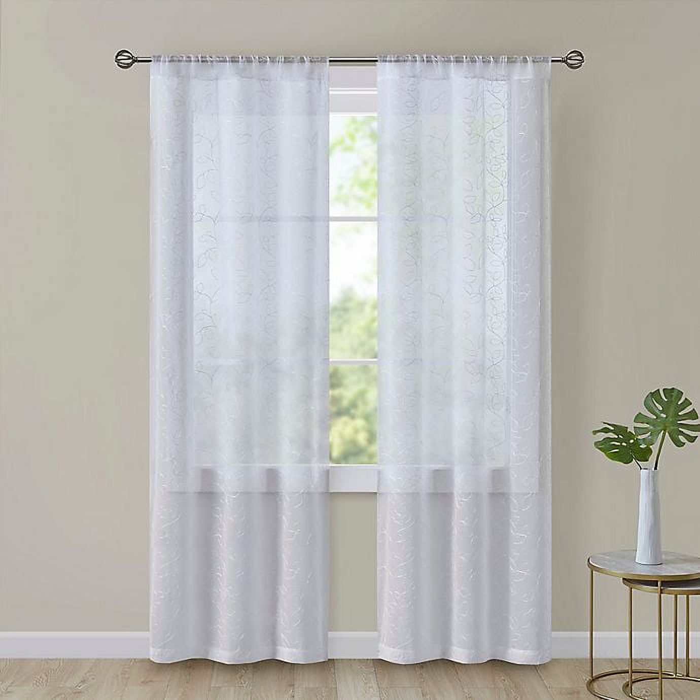 SALT Turin Leaf 2-Pack 84-Inch Rod Pocket Embroidered Sheer Window ...