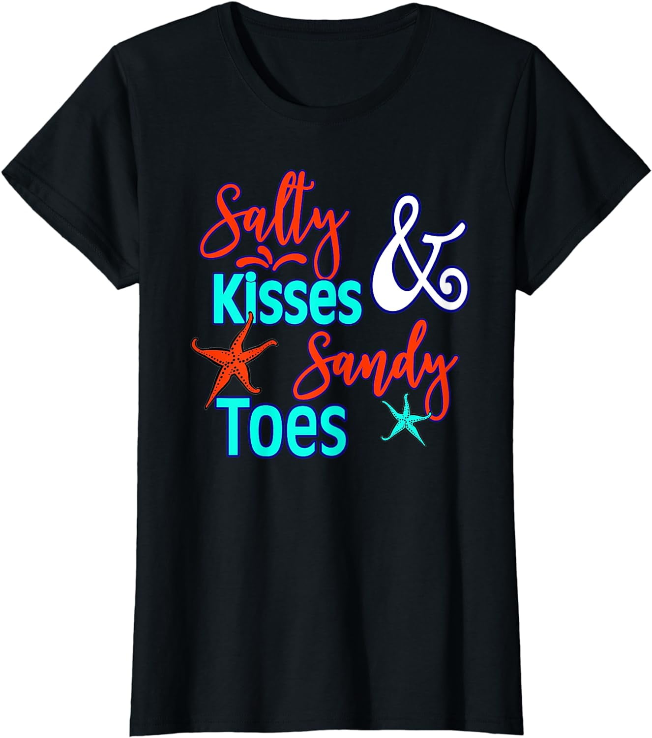SALTY KISSES & SANDY TOES WITH STARFISH BEACH QUOTE T-SHIRT - Walmart.com