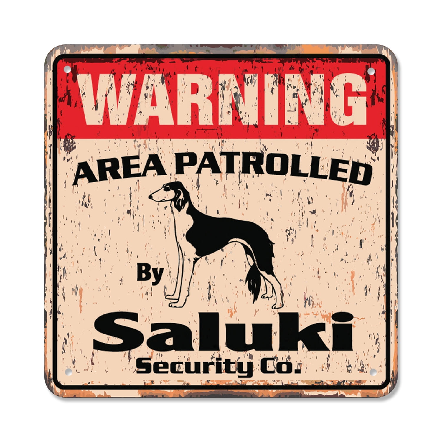 SALUKI Vintage Security Sign Area Patrolled pet kid warning guard owner ...