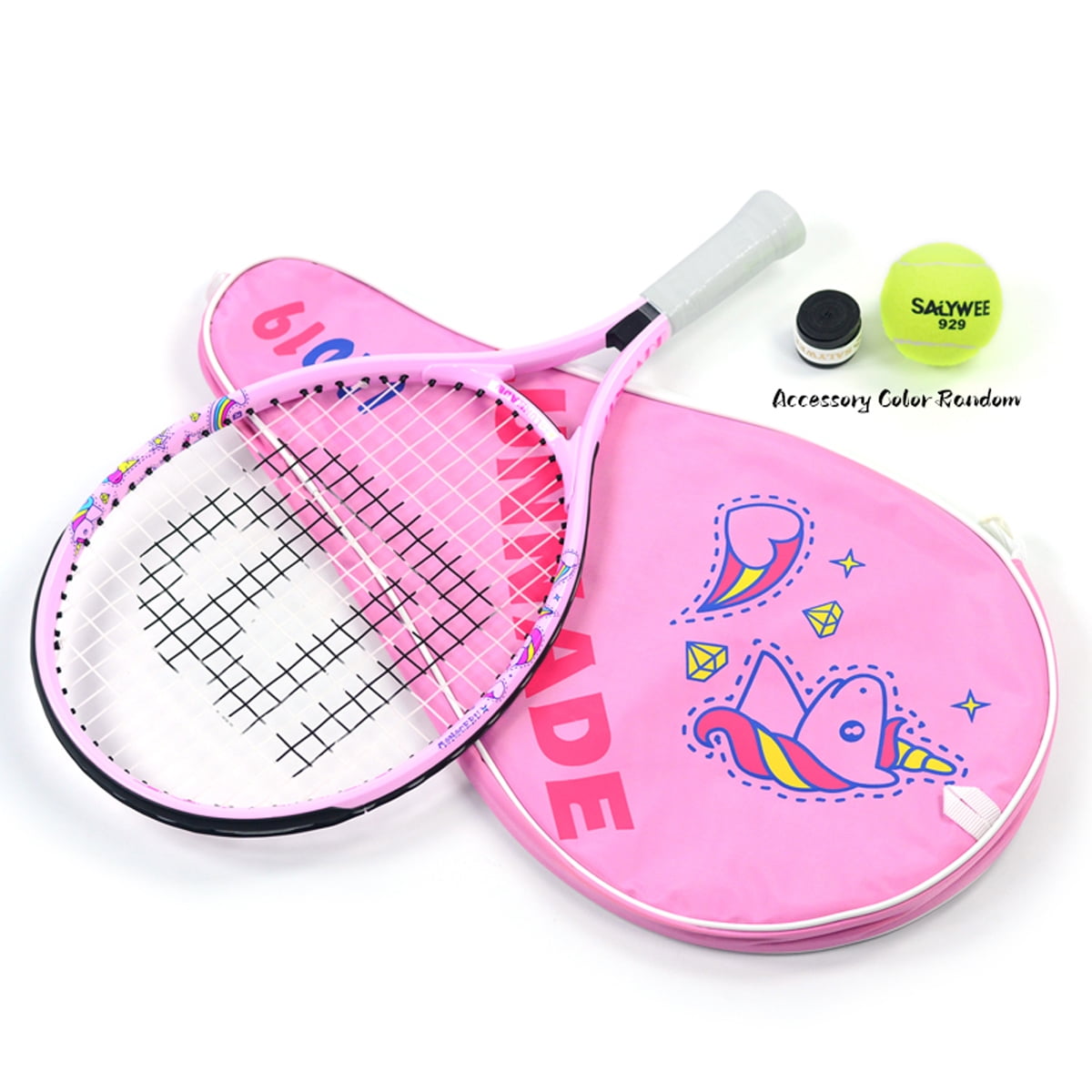 SALYWEE Aluminum Carbon Pink Tennis Racket, Cartoon Pattern Tennis ...