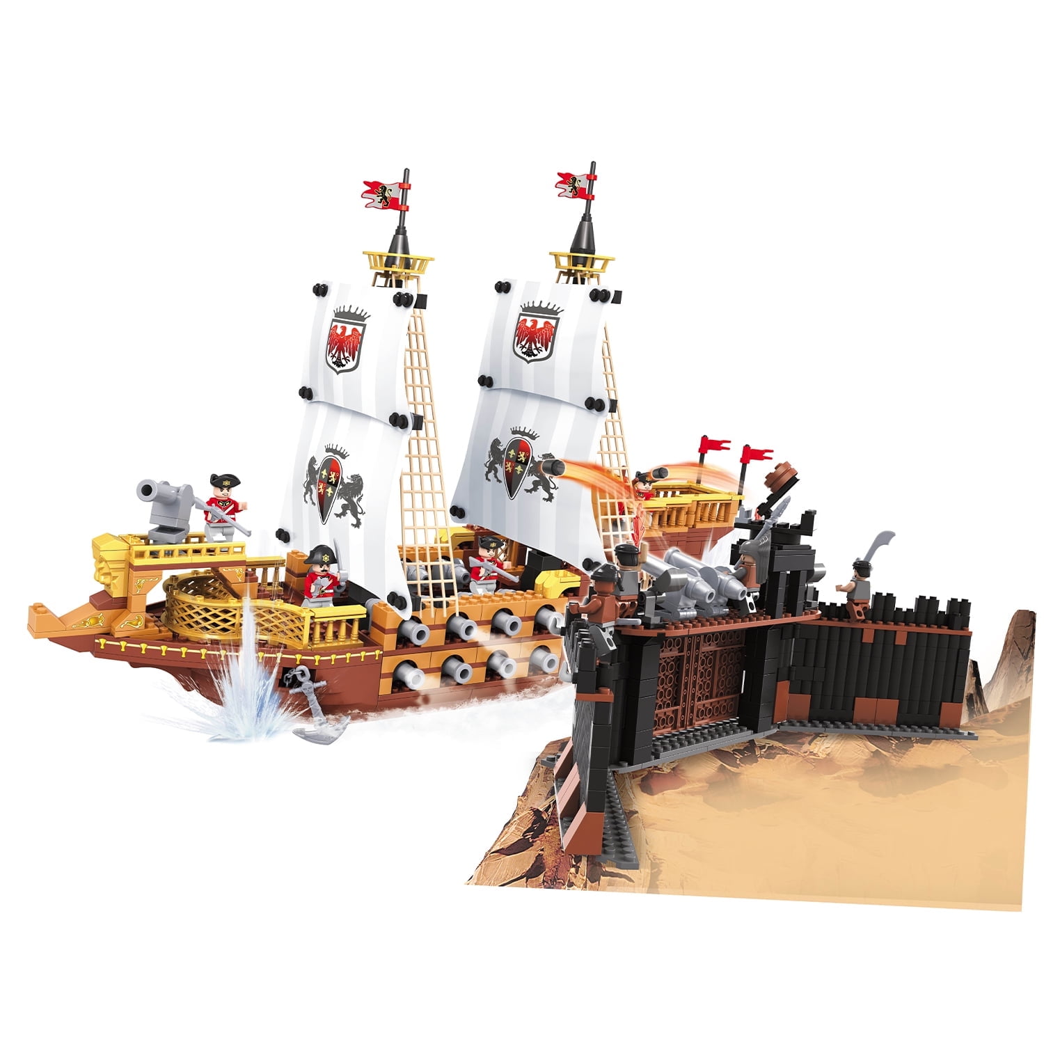 SALYWEE Vintage Pirate Vessel Building Blocks - 860+pcs, with Cannons ...