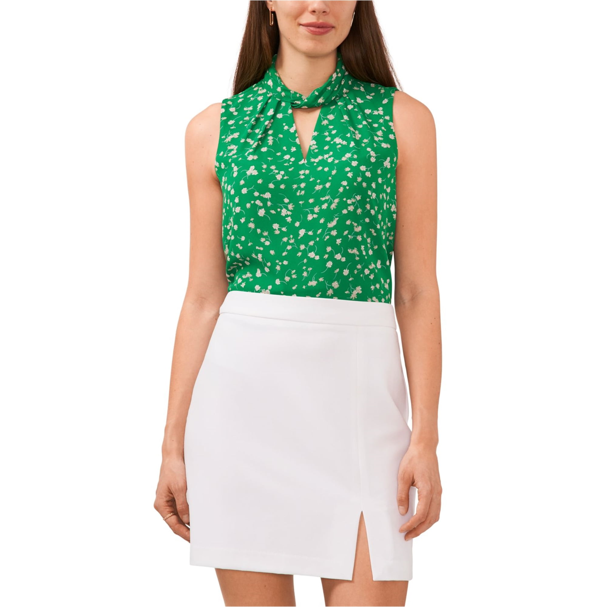 SAM AND JESS Womens Twist Neck Sleeveless Blouse Top, Green, Medium ...