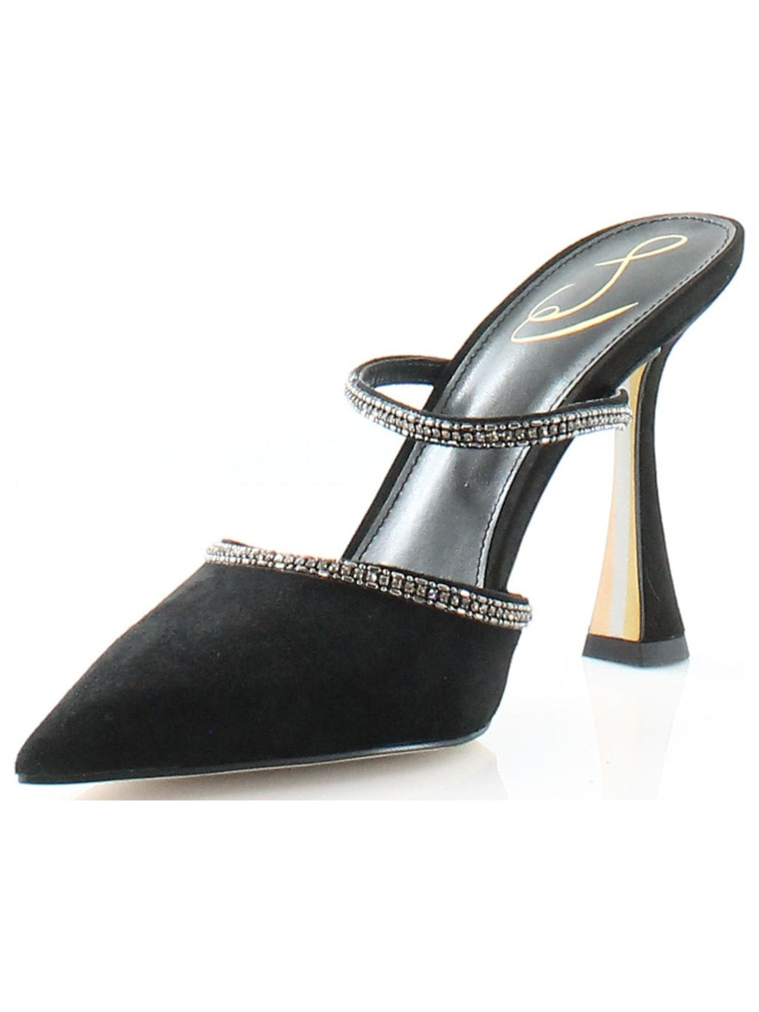 SAM EDELMAN Womens Black Embellished Comfort Anita Pointed Toe Flare ...