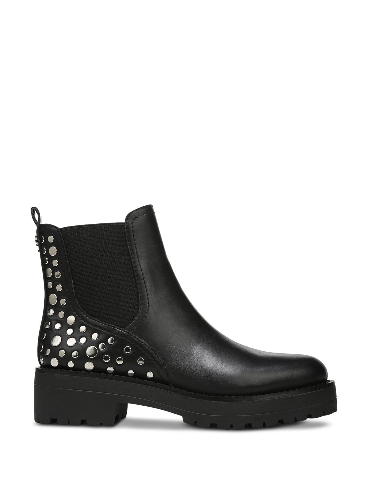 SAM EDELMAN Women's Black Leather Ankle Booties, Studded Lug Sole, Slip ...