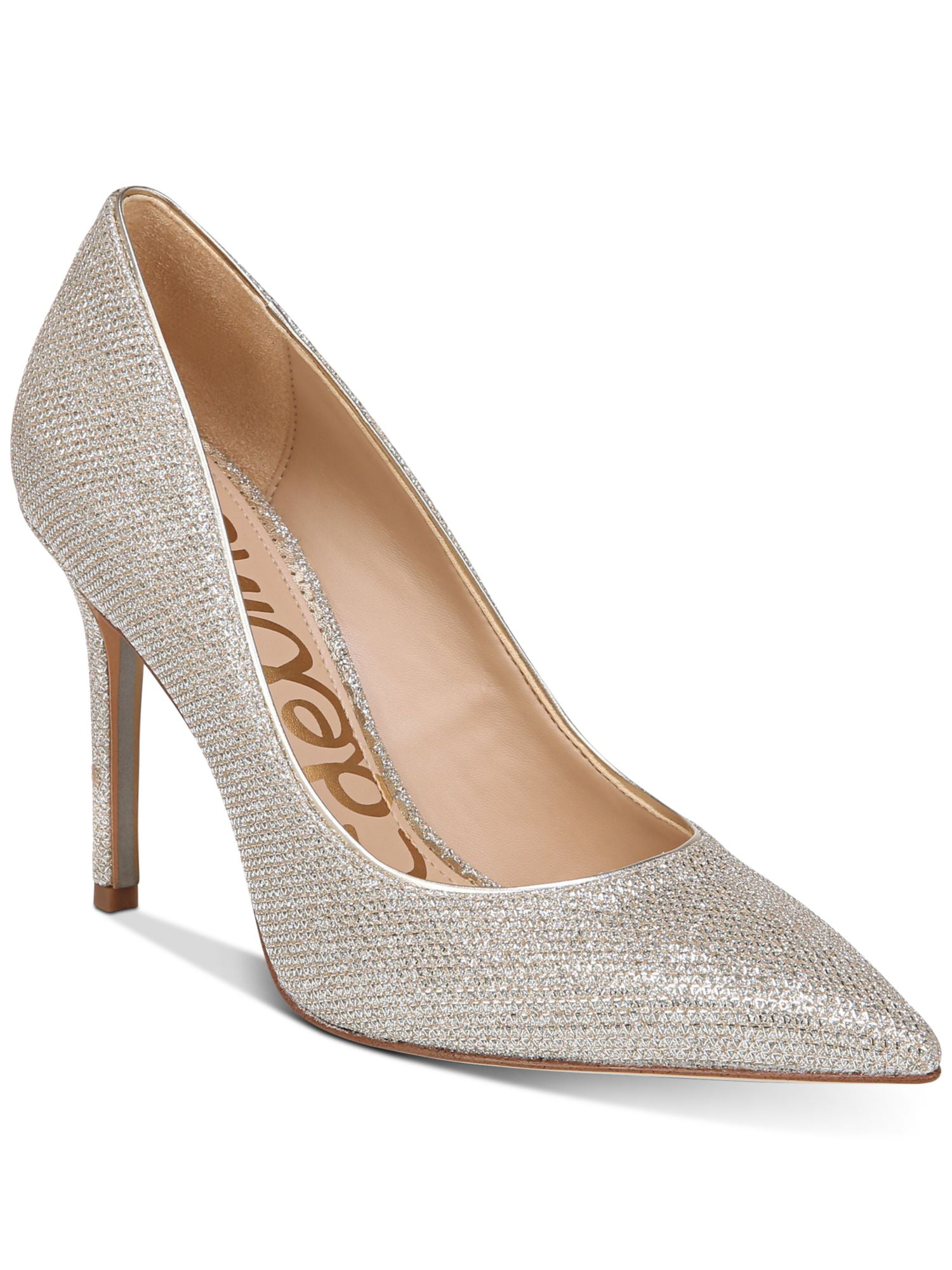 SAM EDELMAN Womens Gold Logo Glitter Cushioned Hazel Stiletto Slip On ...