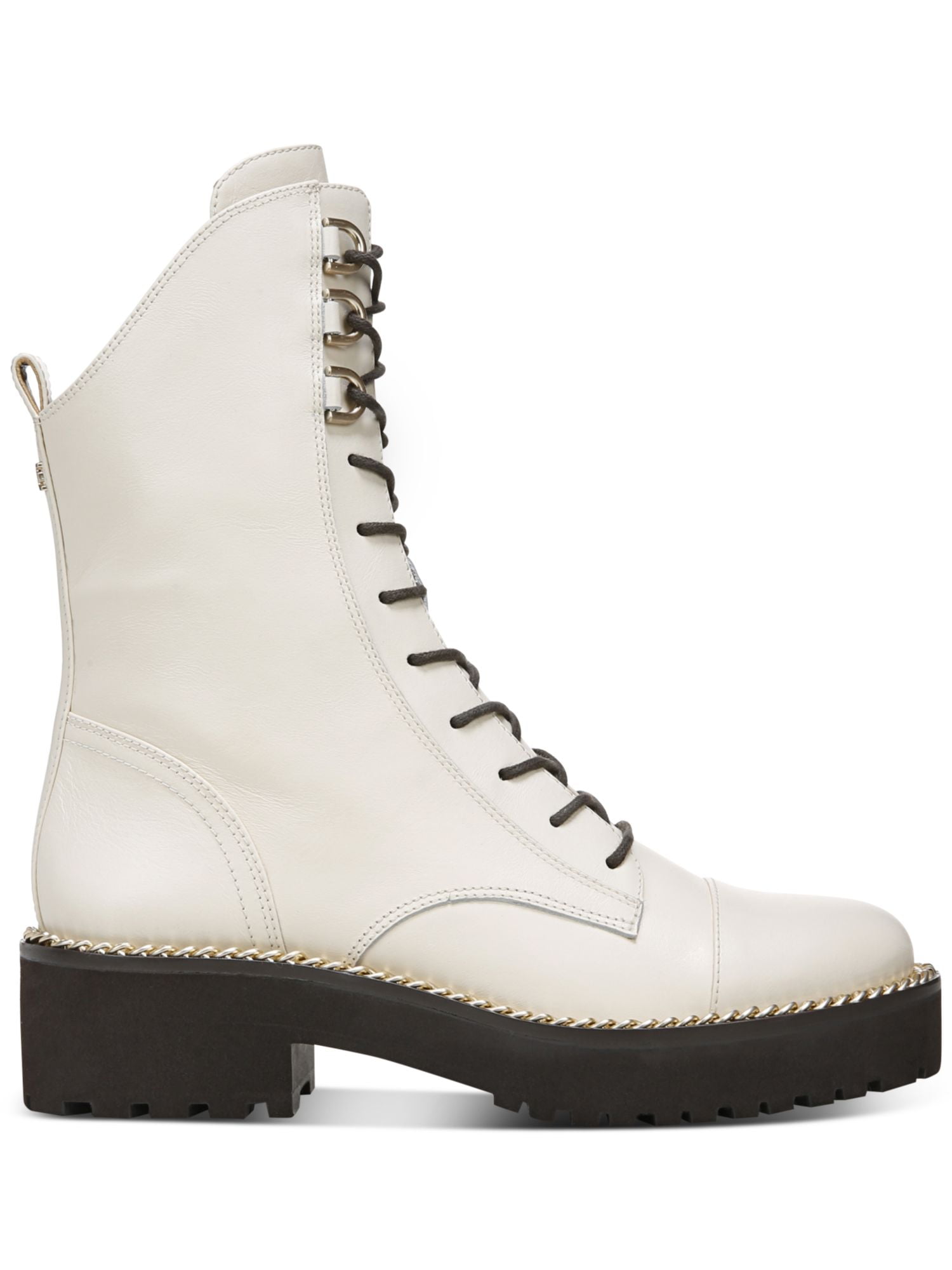 SAM EDELMAN Womens Ivory Chain Lace Asymmetrical Lug Sole Lenley Round ...