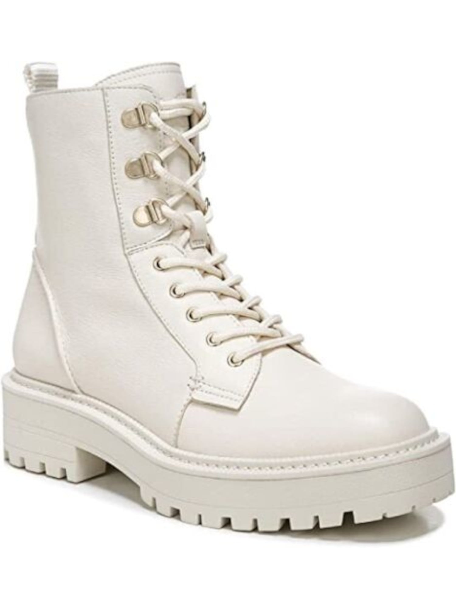 SAM EDELMAN Womens Ivory Lace Water Resistant Lug Sole Lue Round Toe Block Heel Zip-Up Leather ...