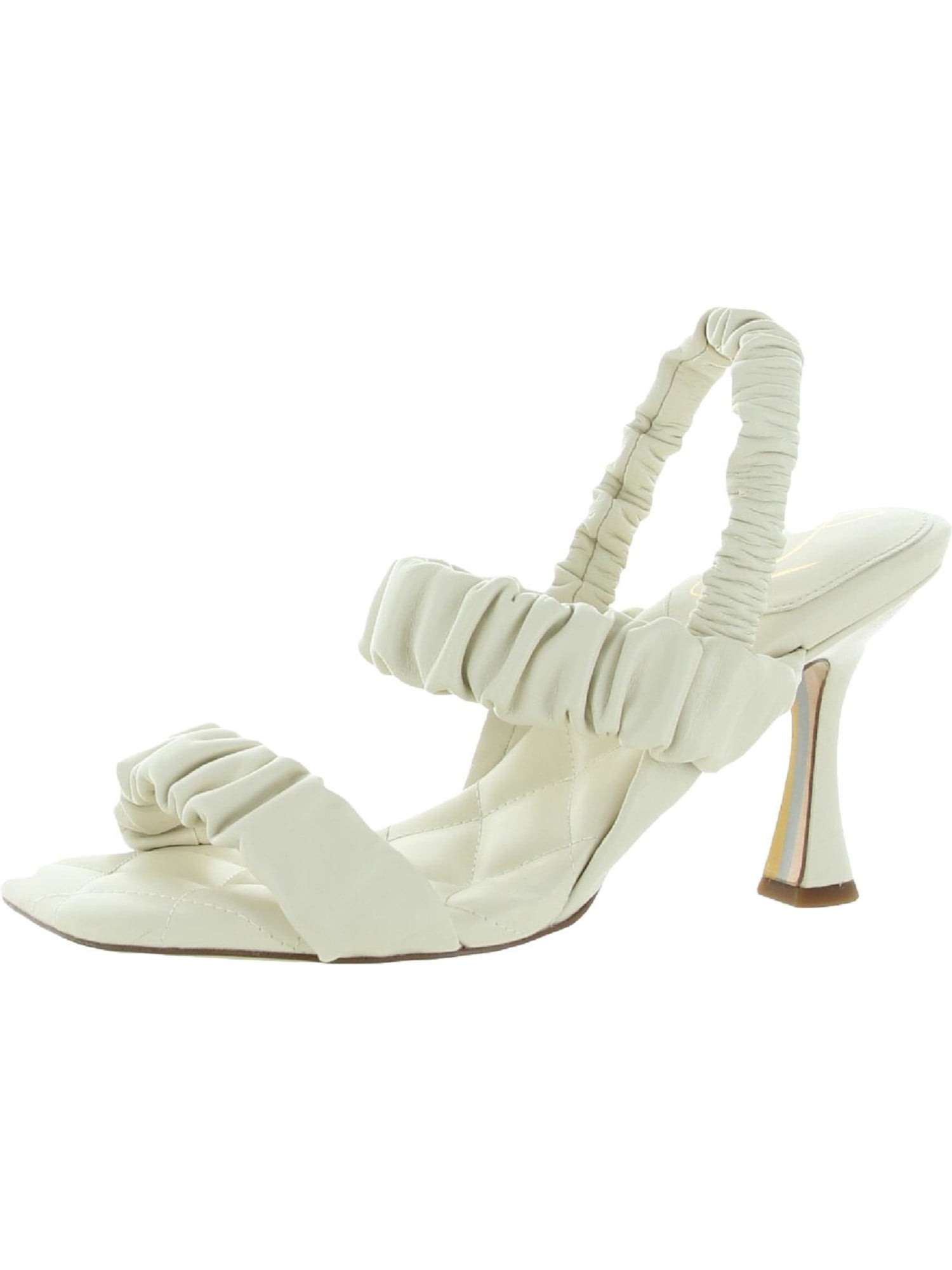 SAM EDELMAN Womens Ivory Padded Ruched Quilted Marlena Square Toe Flare ...