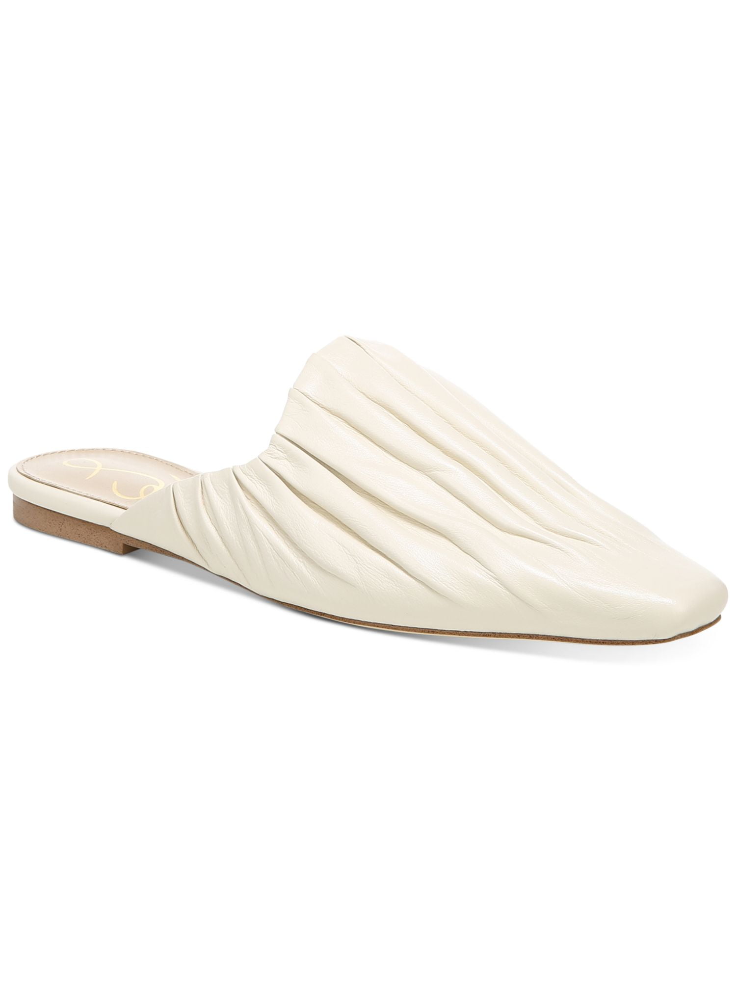Comfortable SAM EDELMAN Womens Ivory Square Toe Leather Mules, Pleated ...