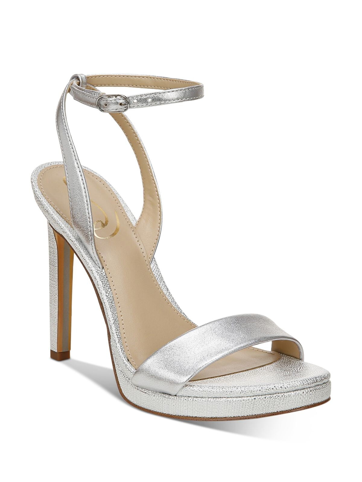 SAM EDELMAN Womens Silver Geometric Ankle Strap Padded Jade Stiletto ...