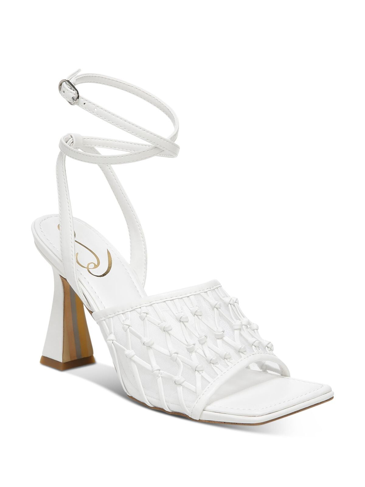 SAM EDELMAN Womens White Ankle Strap Woven Candice Square Toe Flare ...