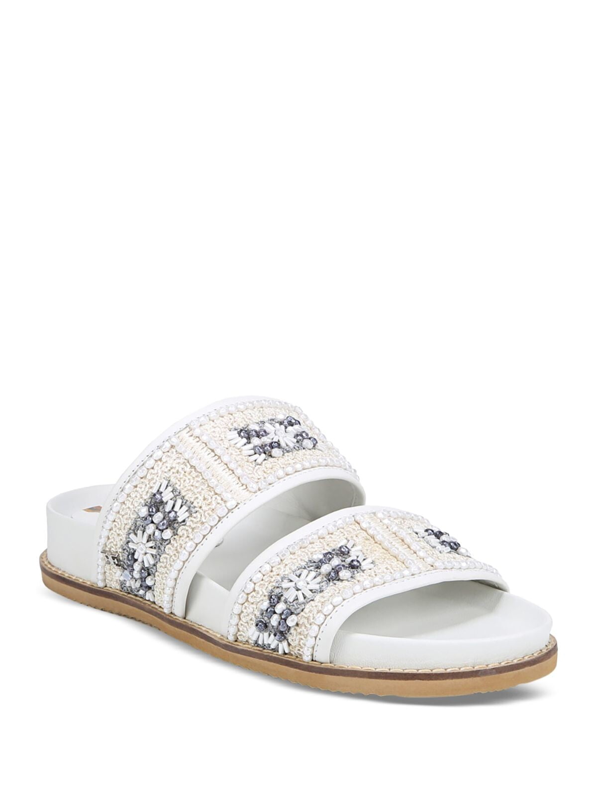 SAM EDELMAN Womens White Beaded Padded Otto Wedge Slip On Leather Slide ...