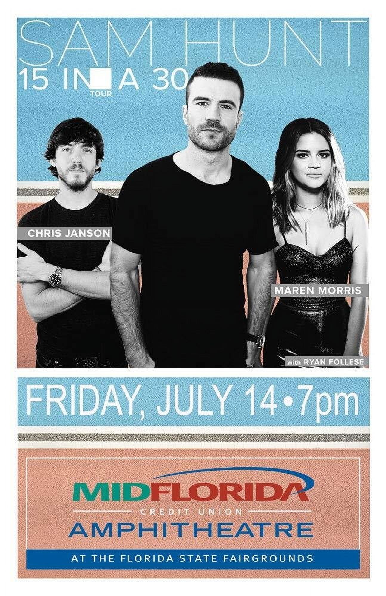 SAM HUNT REPLICA 2017 CONCERT POSTER - Walmart.com
