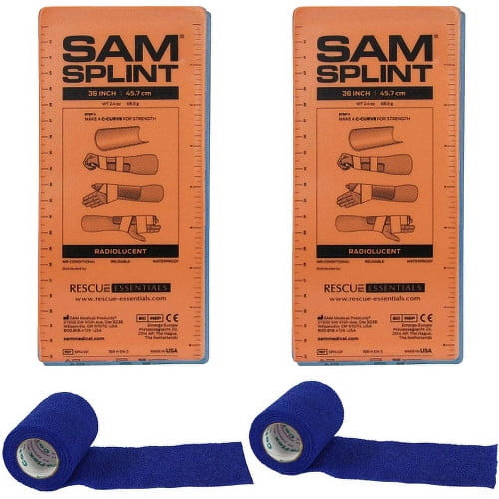 SAM Splint Combo Pack (2 Orange/Blue 36" Splints & 2 Blue Cohesive Wrap) - Walmart.com