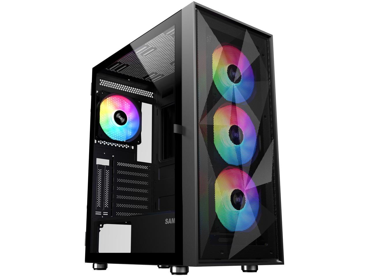 SAMA 3509 ATX Mid Tower Gaming Computer Case Tempered Glass w/ 4 x ARGB ...