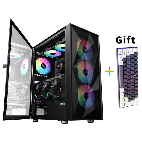 SAMA 3509 ATX Mid Tower Gaming Computer Case, Tempered Glass, 4 x ARGB ...