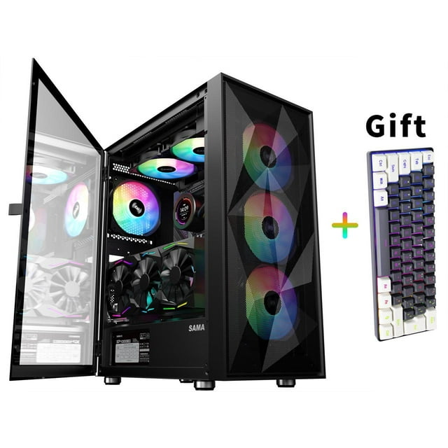 SAMA 3509 ATX Mid Tower Gaming Computer Case, Tempered Glass, 4 x ARGB ...