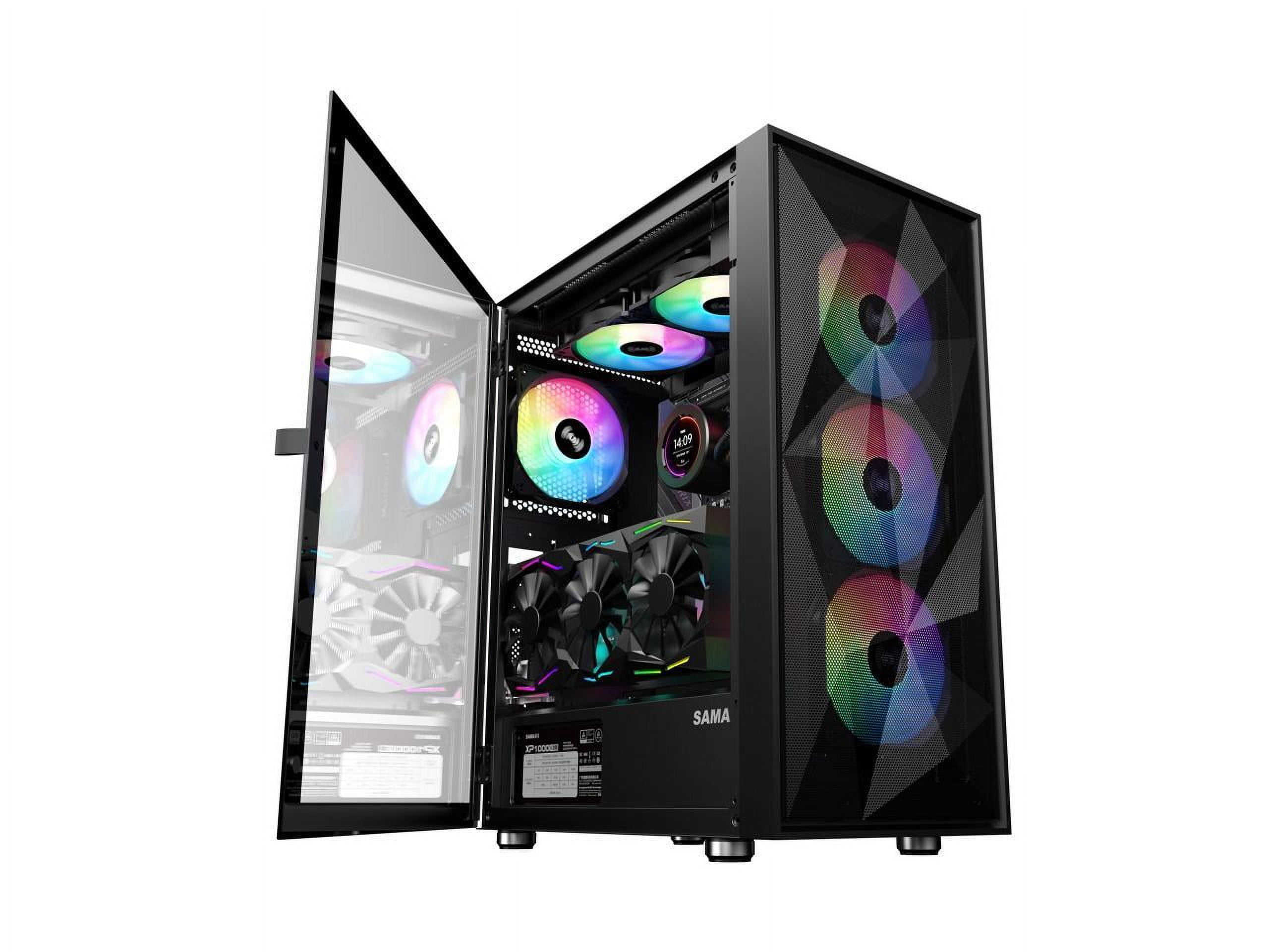 SAMA ATX Mid Tower PC Case, 4 x ARGB Fans, Tempered Glass, USB 3.0, Black - Walmart.com