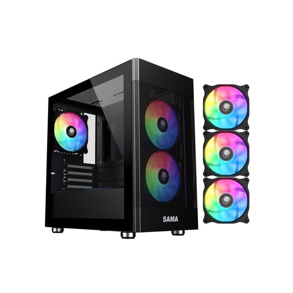 SAMA ARGB-Q5-BK Micro ATX Tower Gaming Computer Case with Empered Glass ...