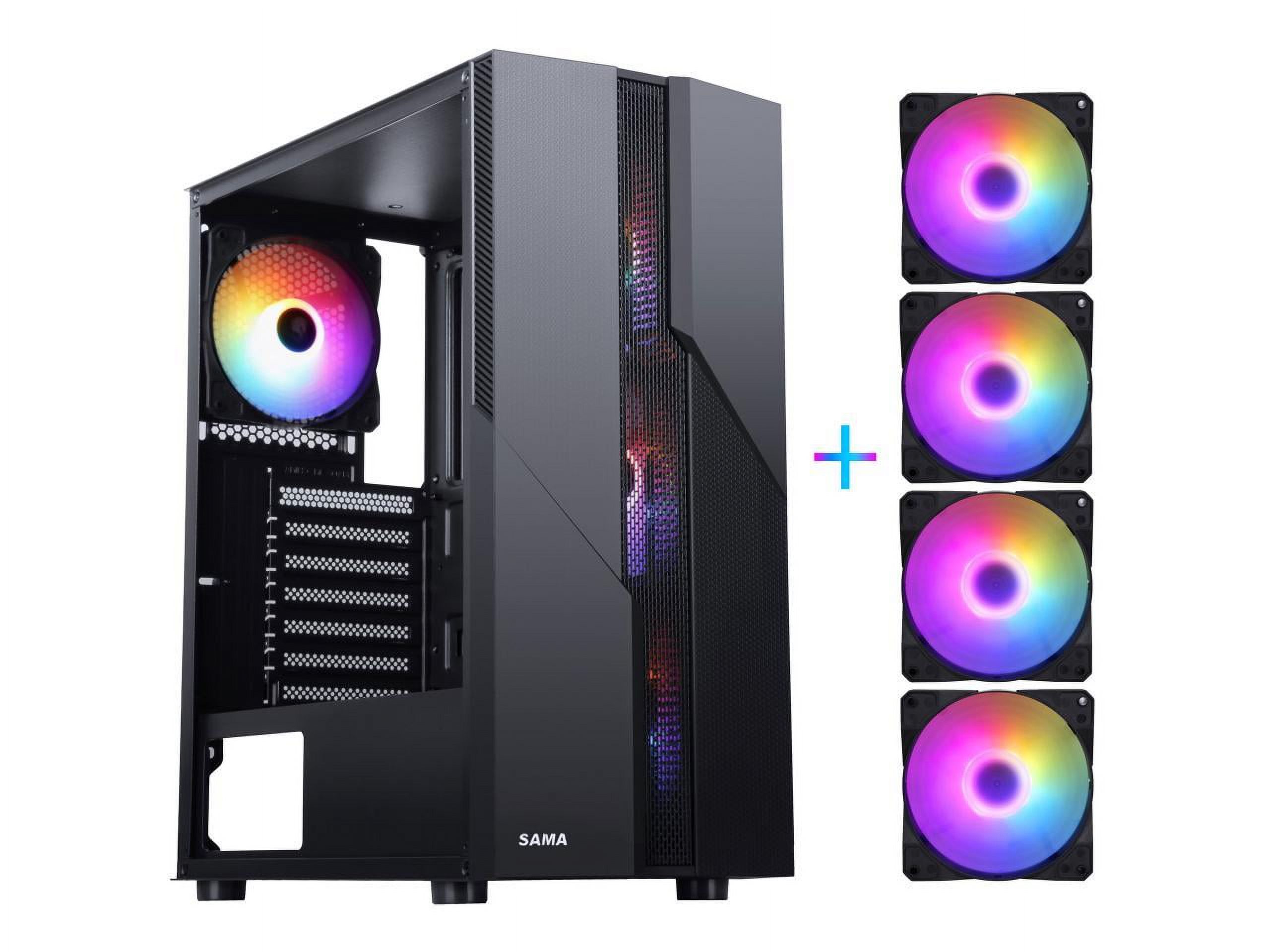 SAMA Gaming Computer Case - ATX Mid Tower, USB3.0, Steel/Tempered Glass ...