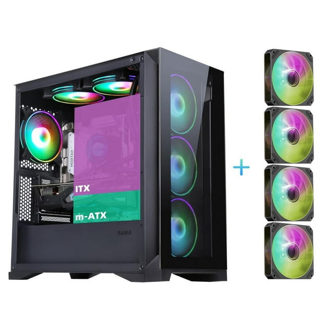 SAMA MATX/ITX AM07 Tempered Glass Micro-ATX Mid Tower Computer Case ...