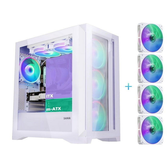 SAMA MATX/ITX Case Tempered Glass Mid Tower Computer Case Support ...