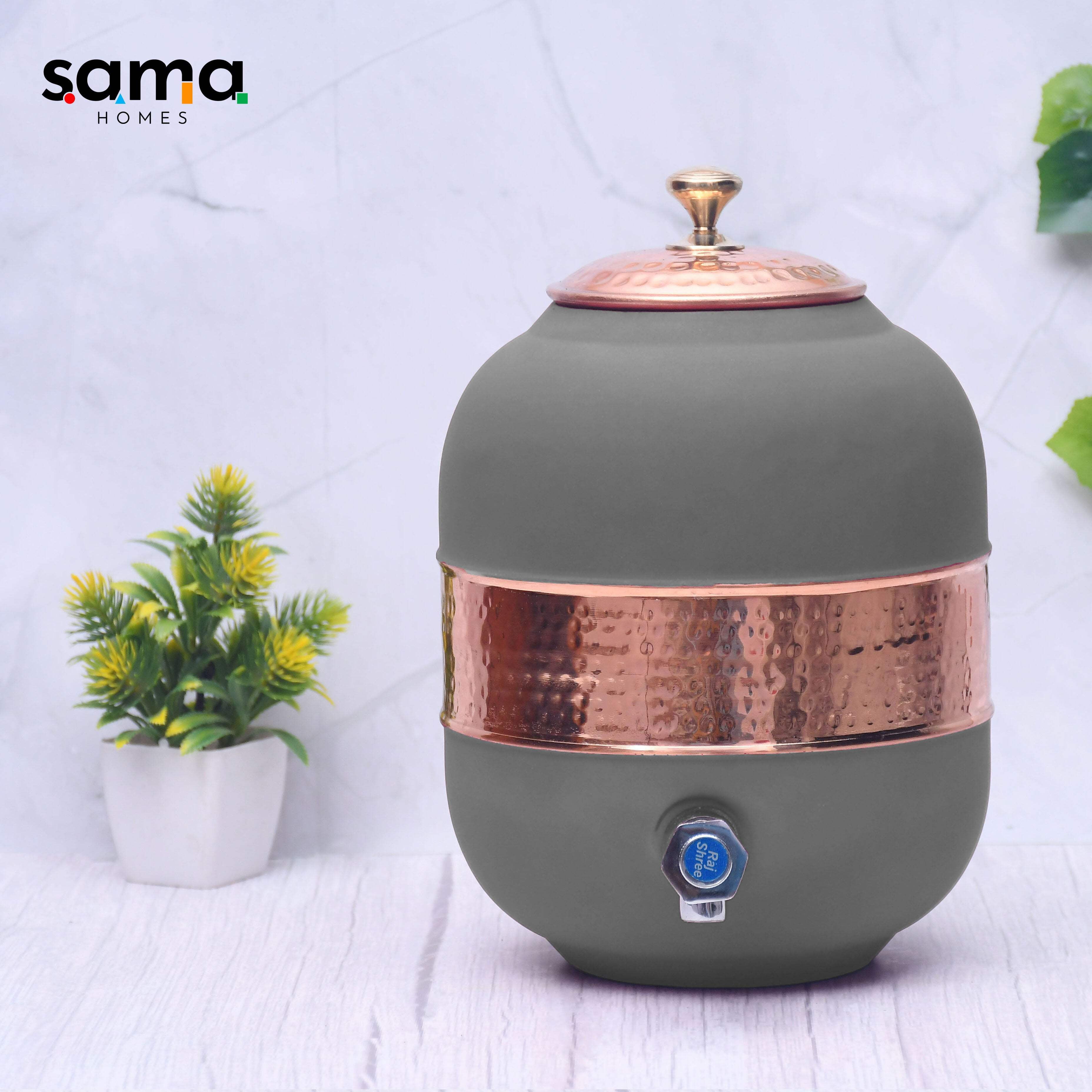SAMA Pure Copper Silk Half Hammered Water Dispenser (Matka) Capacity ...
